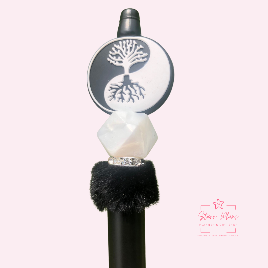 Beaded Pen || Tree of Life Ying Yang on Black – Starr Plans