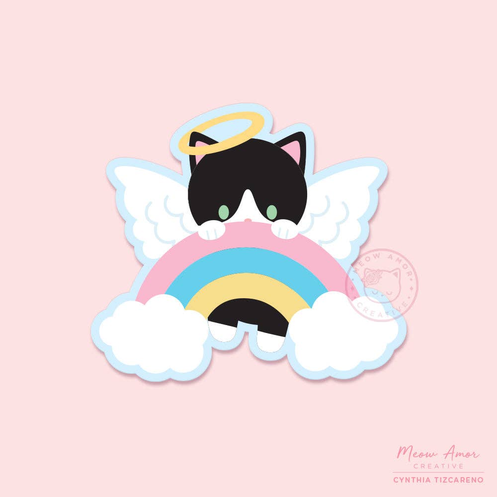 Tuxedo Cat Angel Vinyl Sticker – Starr Plans