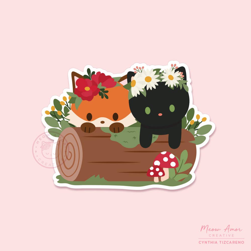 Cottagecore Fox and Cat Vinyl Sticker – Starr Plans