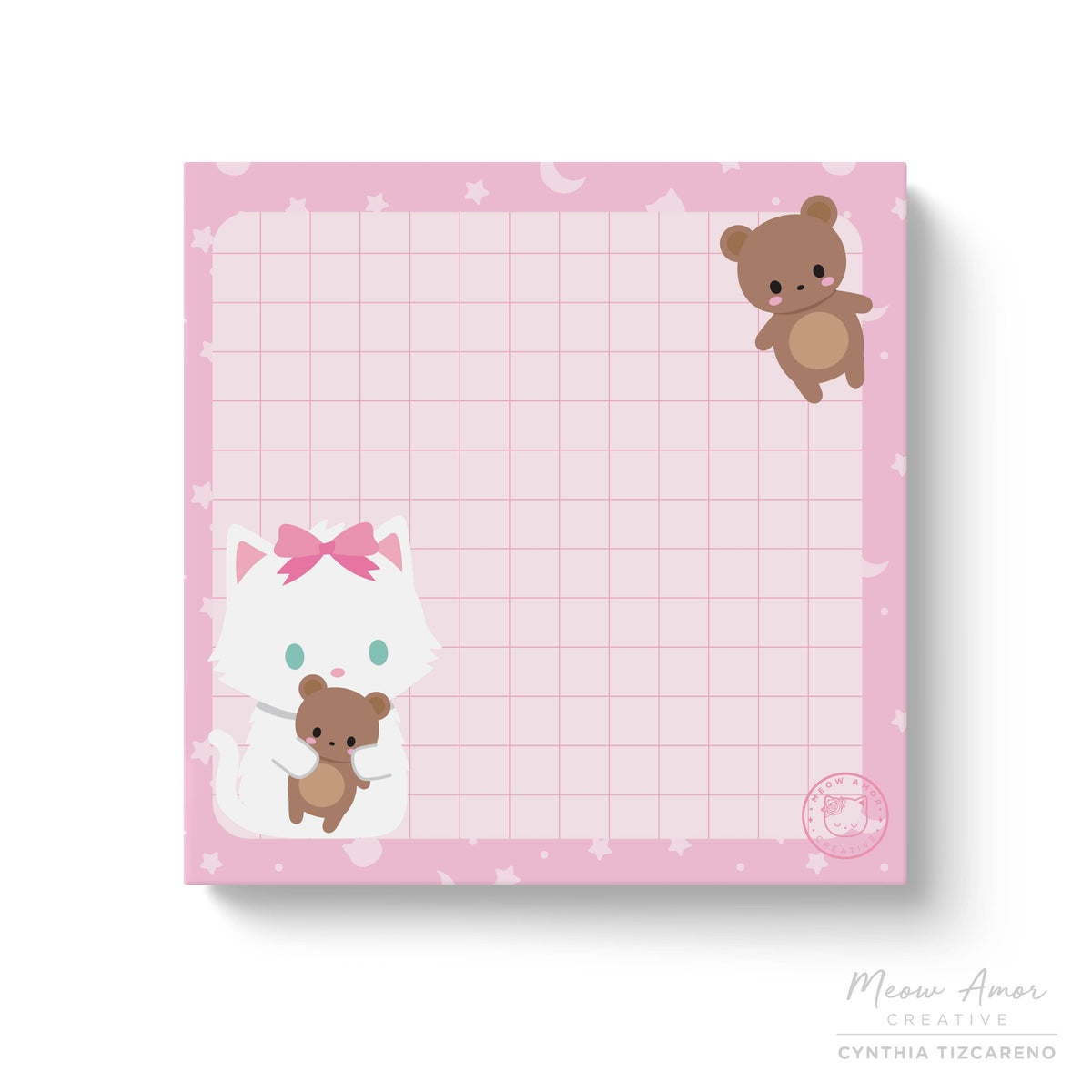 White Kitten Pink Grid Sticky Notes – Starr Plans