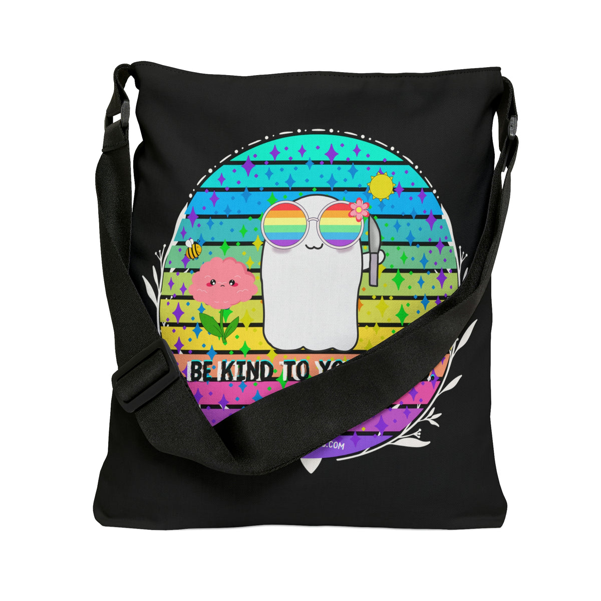 Stabby - Be Kind to Your Mind Black Adjustable Tote Bag (AOP) – Starr Plans